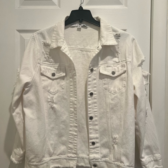 HYFVE | Jackets & Coats | Hyfve White Distressed Denim Jacket | Poshmark